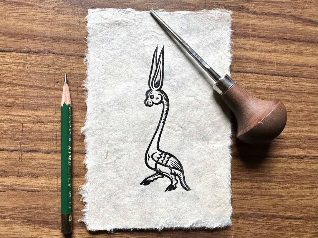 Rabbit Chimera Medieval Marginalia Linocut Print - Etsy