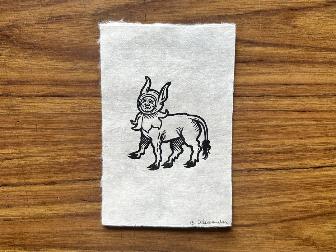 Balaclava Beast Medieval Marginalia Linocut Print 4"x6" - Etsy