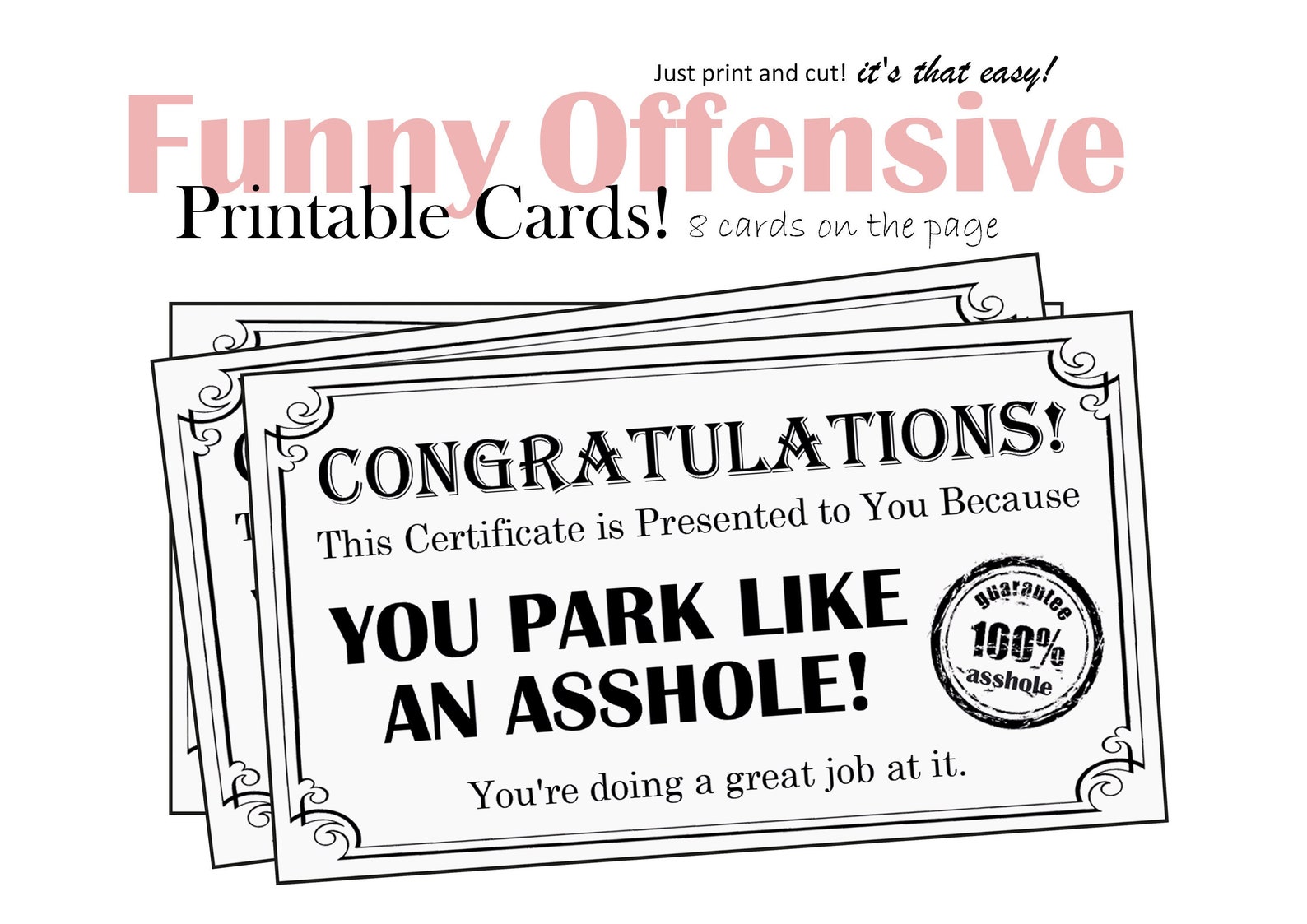 Printable Parking Card, Funny Offensive Business Cards, Digital ...