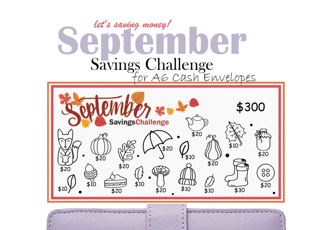 September Savings Challenge, Printable Budget Binders Insert, Fits A6 ...