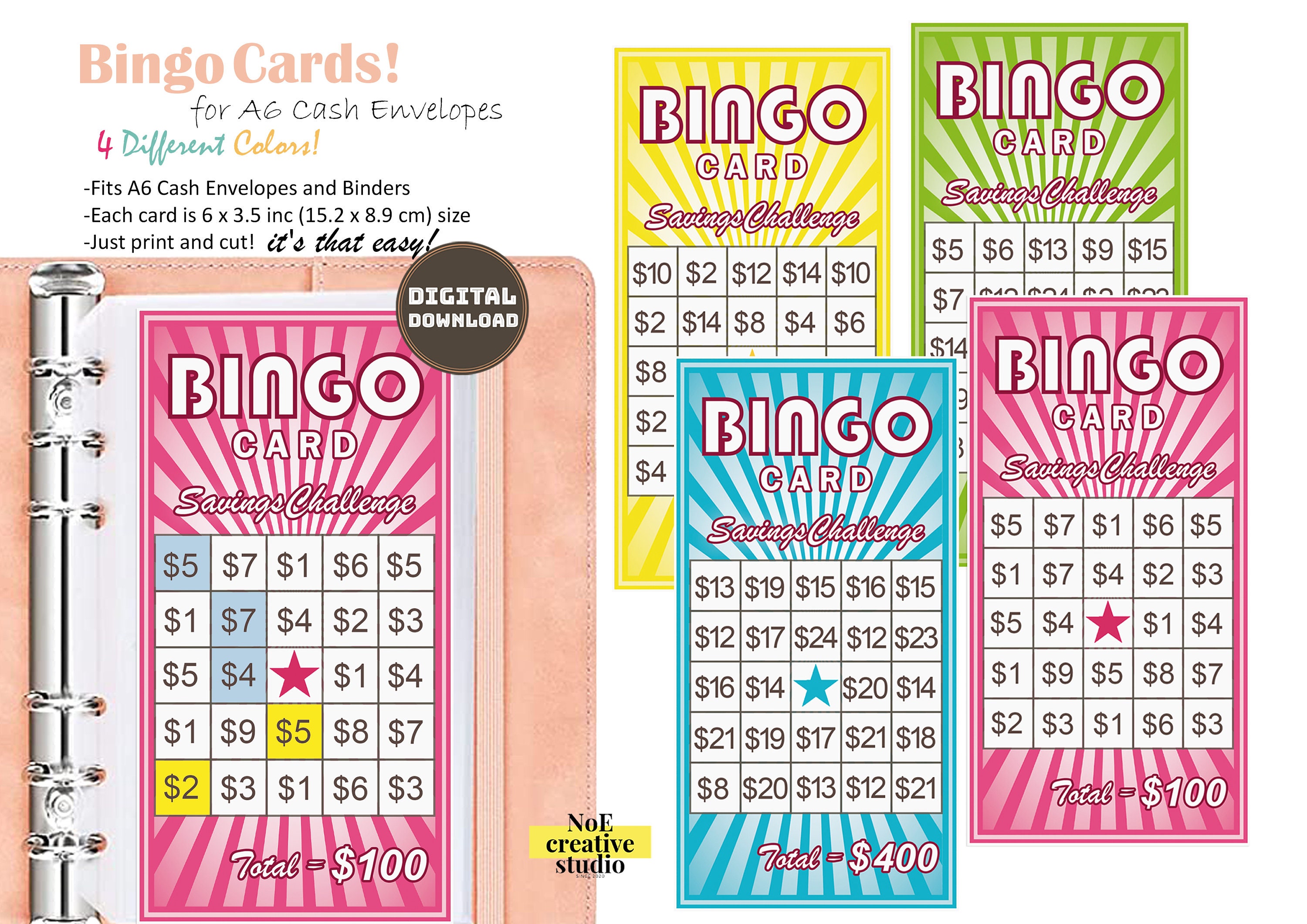 Bingo Cards Saving Challenge Bundle Fits A6 Cash Envelopes - Etsy