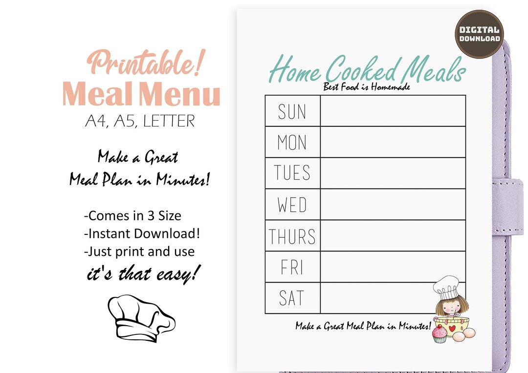 Weekly Meal Menu Printable, Family Menu Planners, Daily Meal Tracker ...