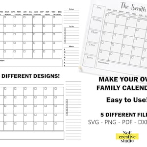 Customizable Family Calendar for Vinyl Cut, Acrylic Family Planner, Svg ...