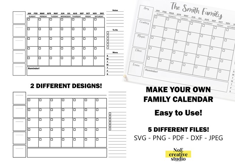 Customizable Family Calendar for Vinyl Cut, Acrylic Family Planner, Svg ...