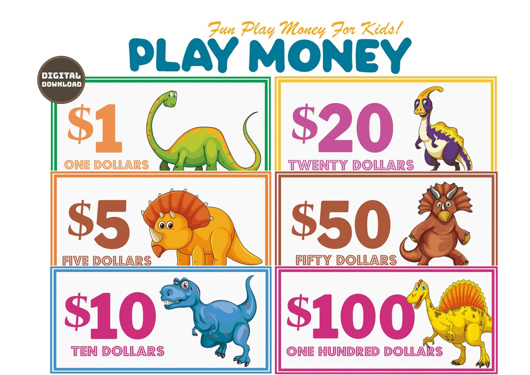 Printable Play Money, Dinosaurs Themed Learning Money, Pretend Money ...