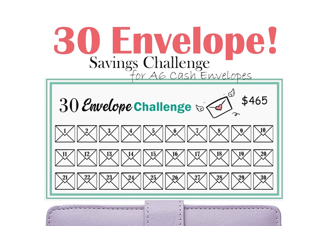 30 Envelope Savings Challenge, Printable Budget Binder Insert, Fits A6 ...