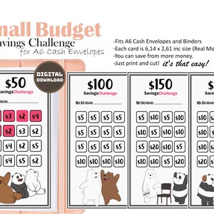 Small Budget Savings Challenge, Printable Budget Binder Insert, Fits A6 ...