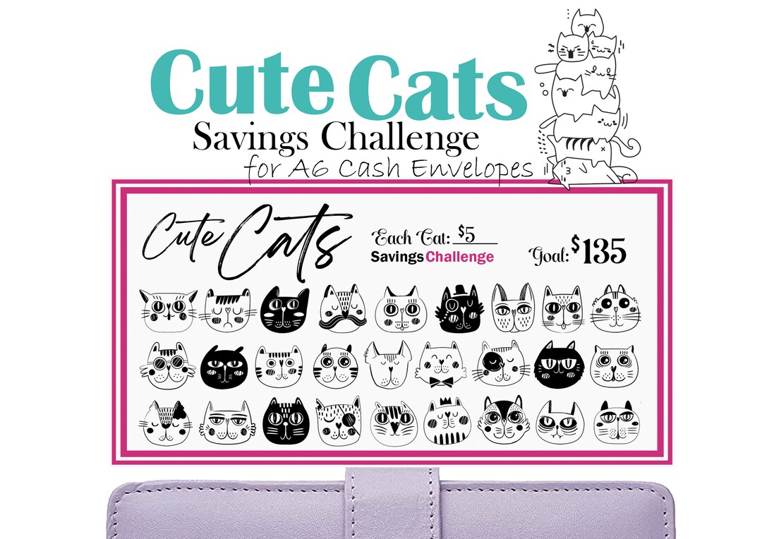 Cute Cats Savings Challenge, Printable Pet Fund, Fits in A6 Budget ...