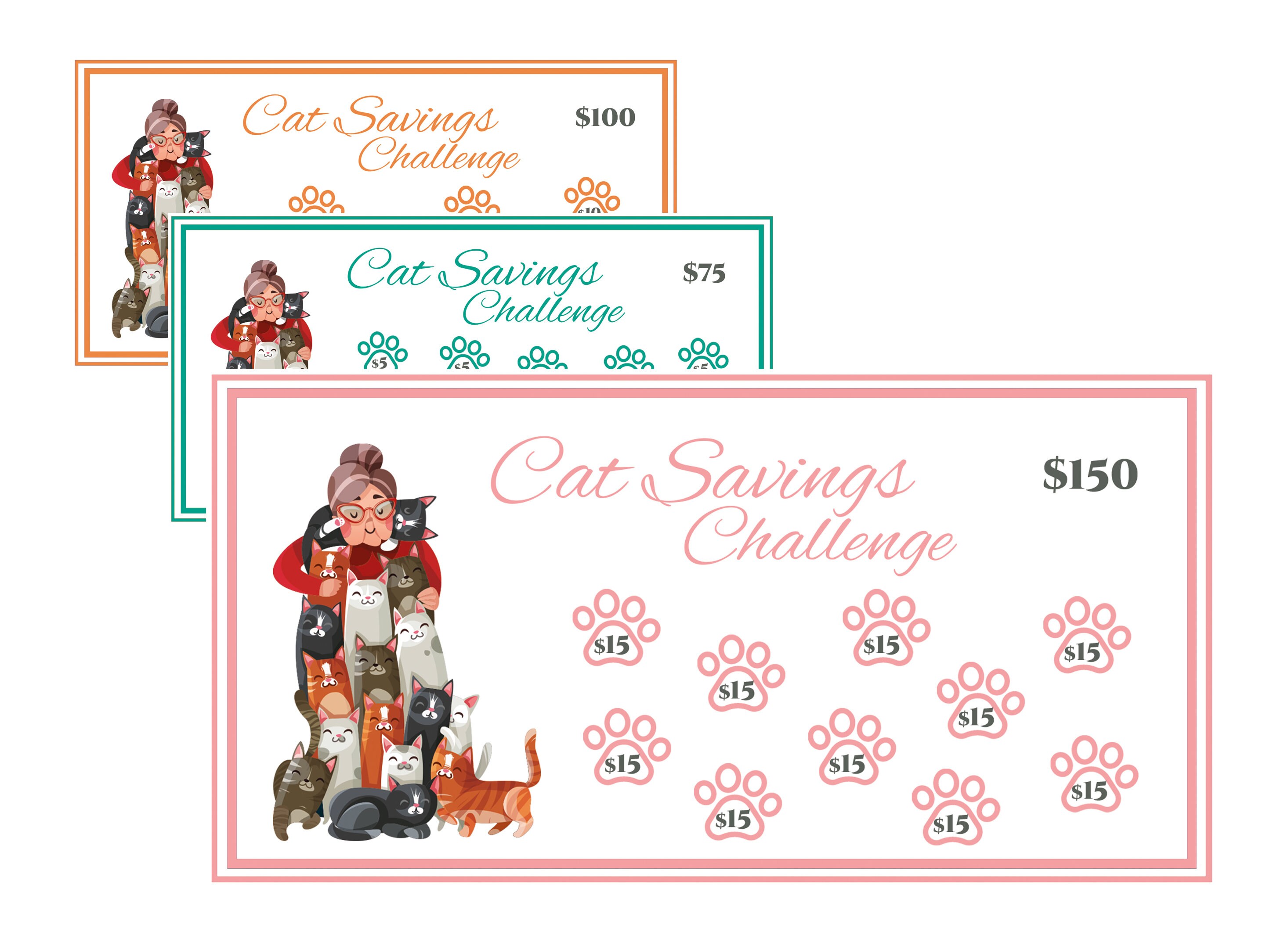 Cat Savings Challenge for A6 Cash Envelopes Printable Money - Etsy