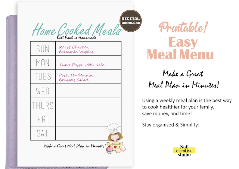 Weekly Meal Menu Printable Family Menu Planners Daily Meal - Etsy