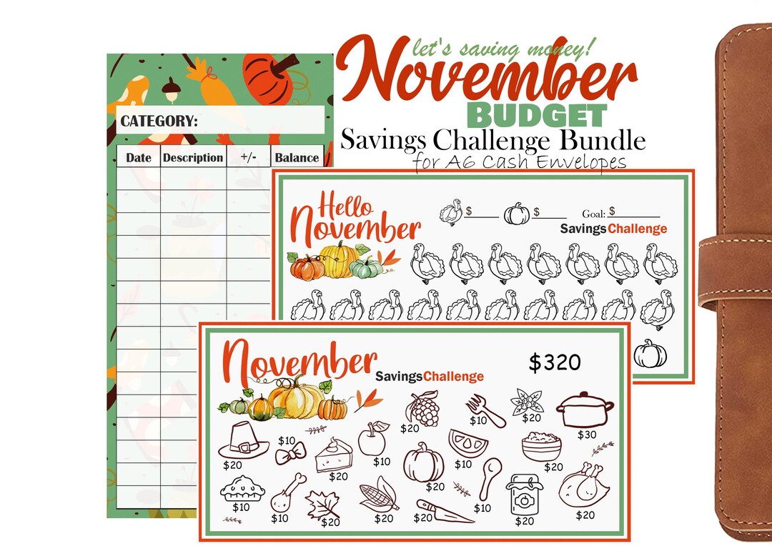 November Savings Challenge Bundle, Monthly Savings Tracker, Printable ...