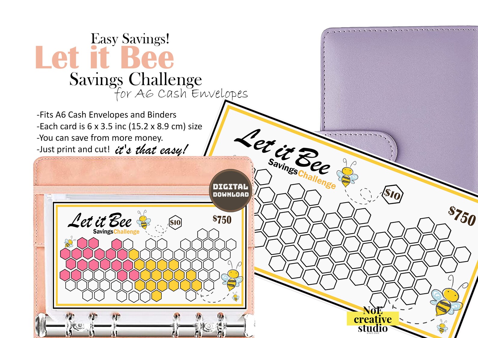 Bee Savings Challenge, Printable Budget Binder Insert, Fits A6 Cash ...