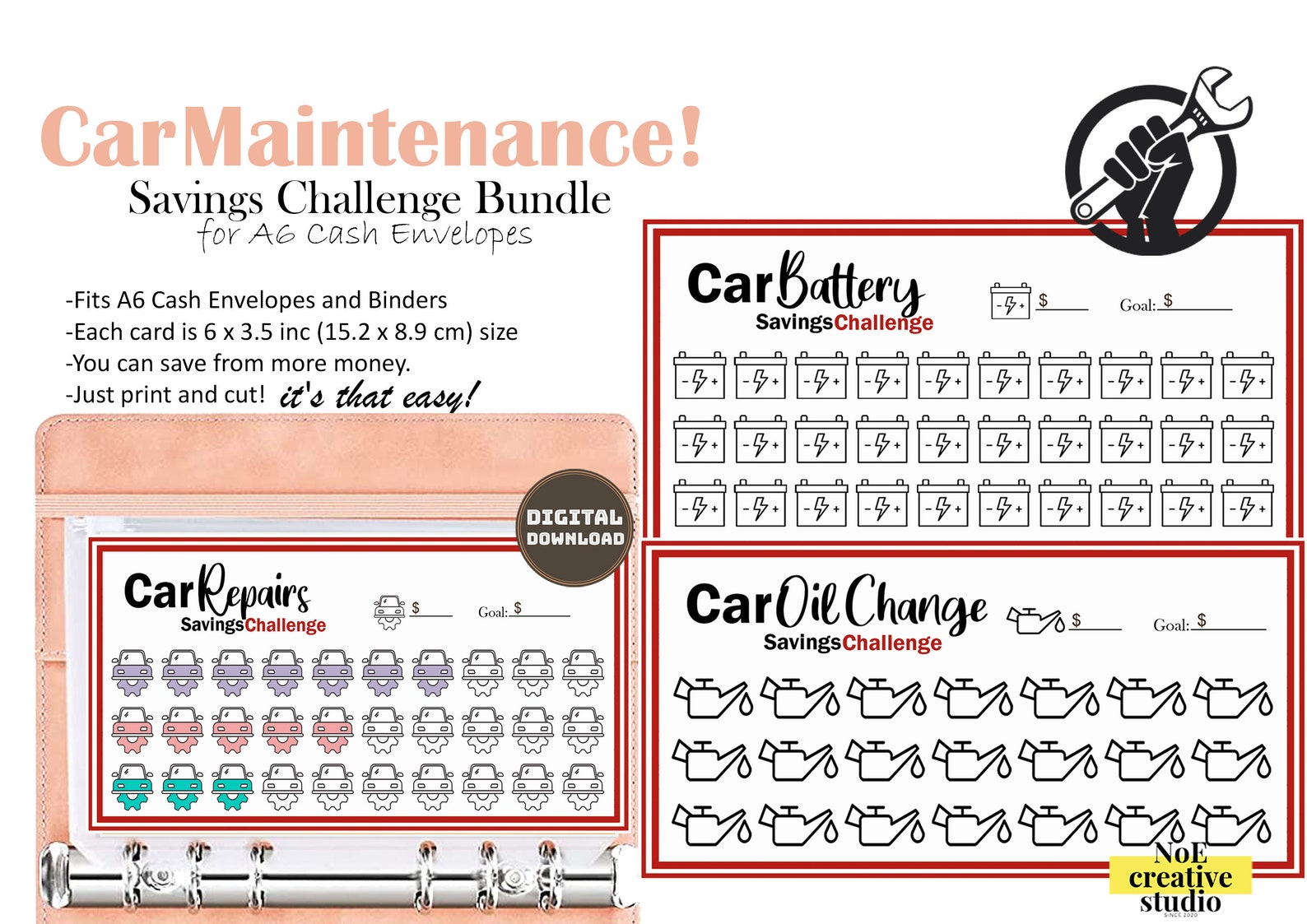 Car Maintenance Savings Challenge Bundle, Printable Budget Binder ...