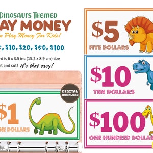 Printable Play Money, Dinosaurs Themed Learning Money, Pretend Money ...