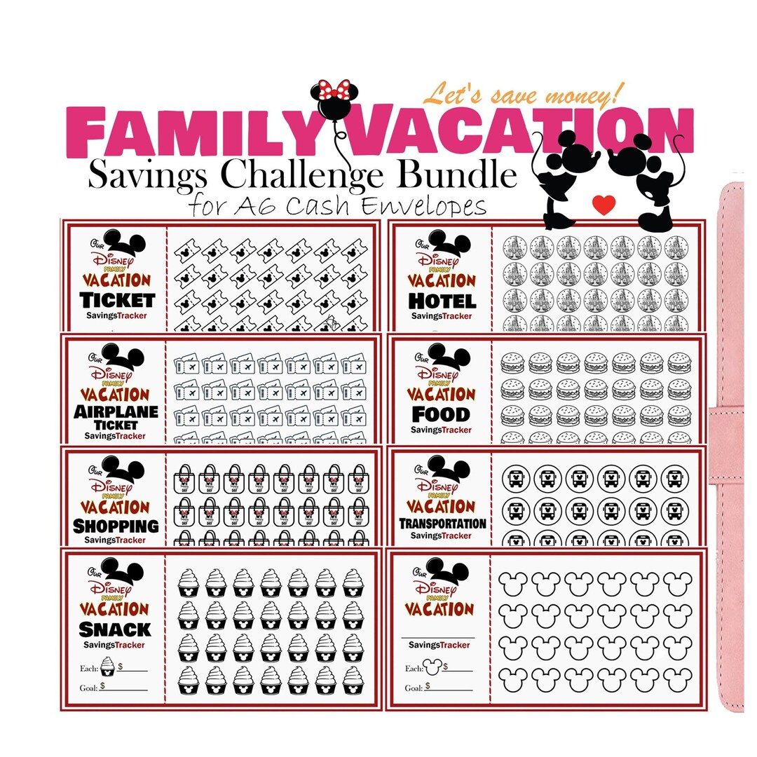 Family Vacation Savings Challenge Bundle, Theme Park Vacation, A6 Cash ...