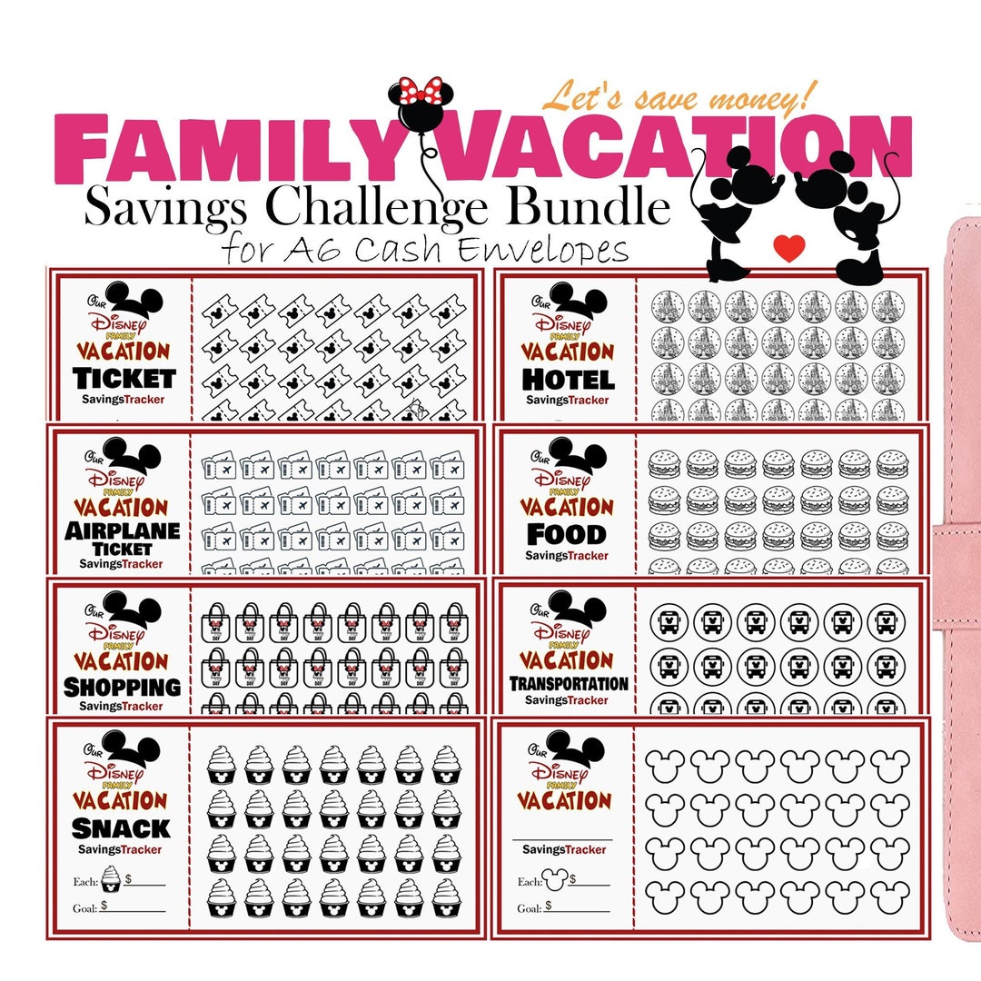 Family Vacation Savings Challenge Bundle, Theme Park Vacation, A6 Cash ...