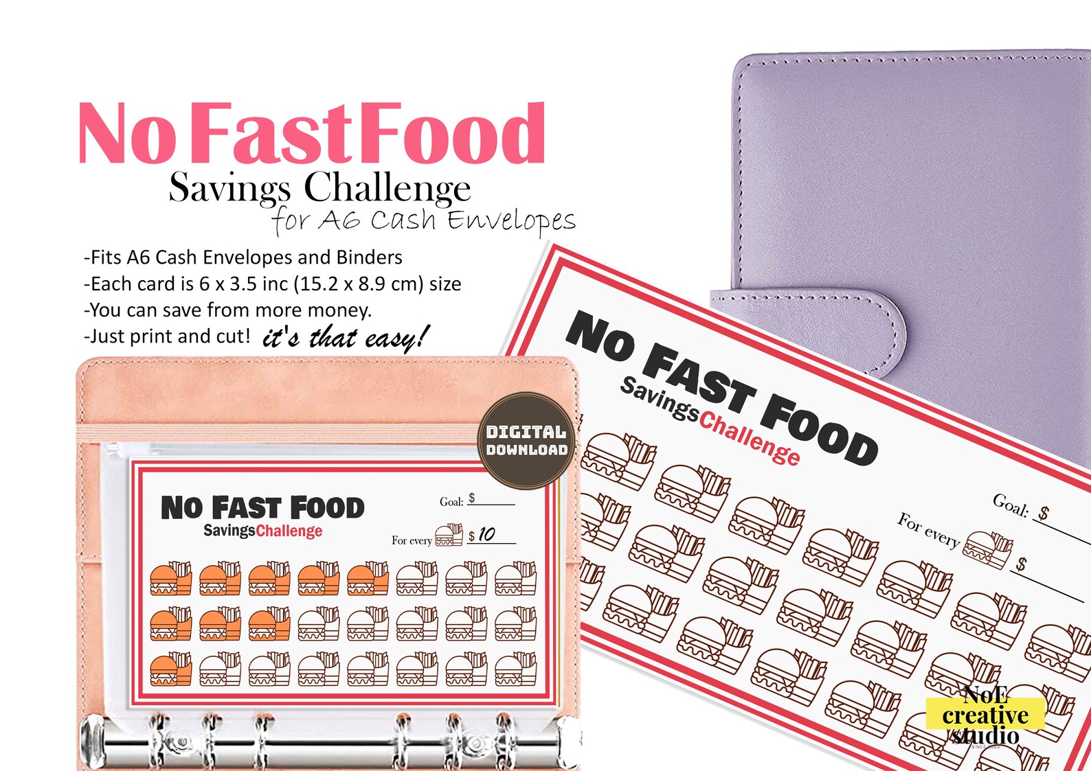 No Fast Food Savings Challenge, Printable A6 Cash Envelopes, Mini ...