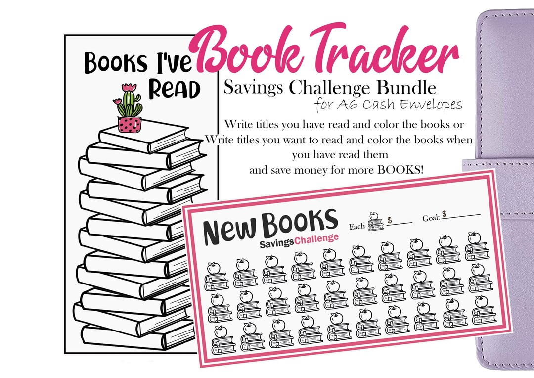 Book Savings Challenge Bundle, Printable Book Tracker, Fits A6 Cash ...