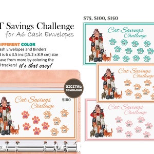 Cat Savings Challenge for A6 Cash Envelopes, Printable Money Saving ...