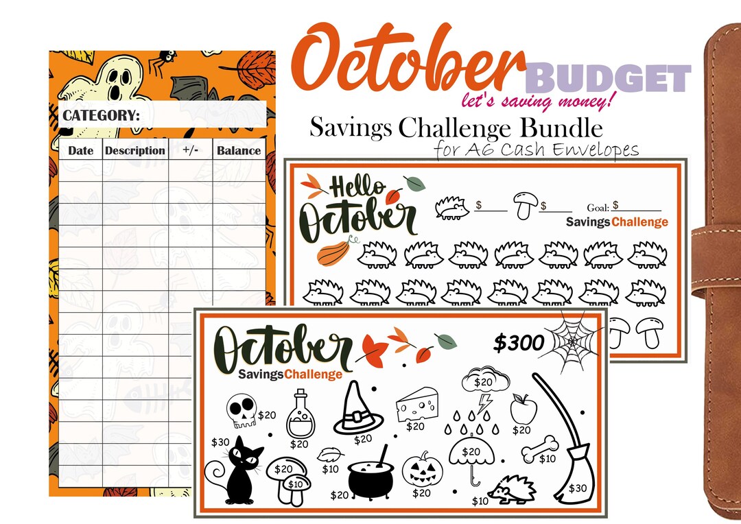 October Savings Challenge Bundle, Monthly Savings Tracker, Printable ...