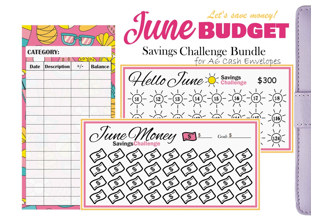 June Savings Challenge Bundle, Fits A6 Cash Envelopes, Printable Budget ...