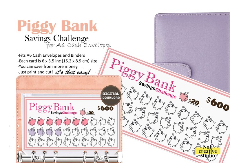 Piggy Bank Savings Challenge, Printable Budget Binder Insert, Fits A6 ...