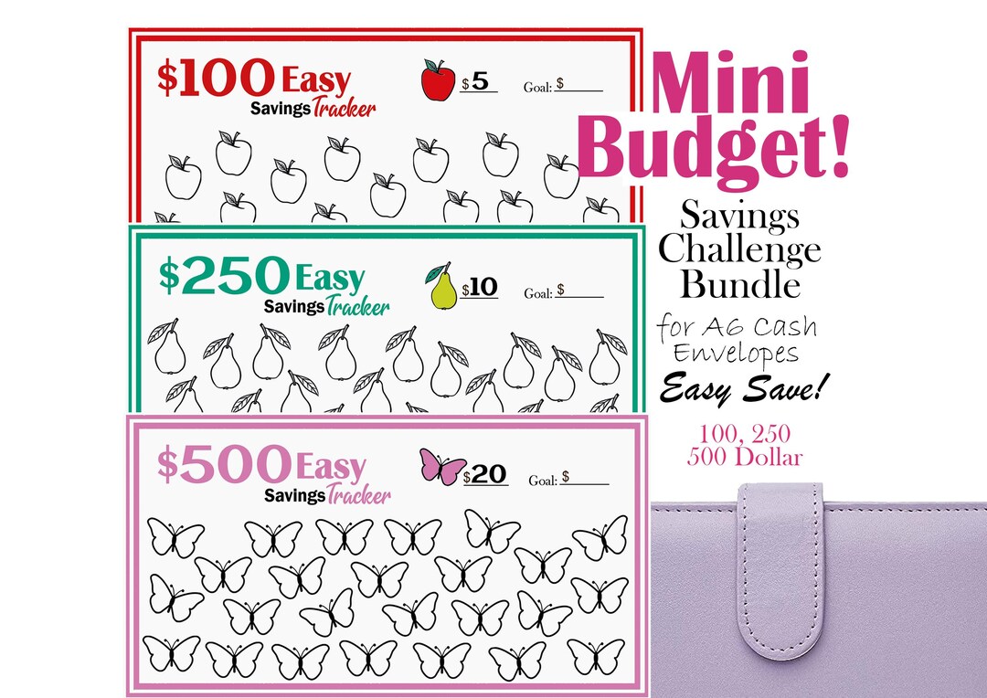 Mini Budget Savings Challenge Bundle, Fits A6 Cash Envelopes, Printable ...