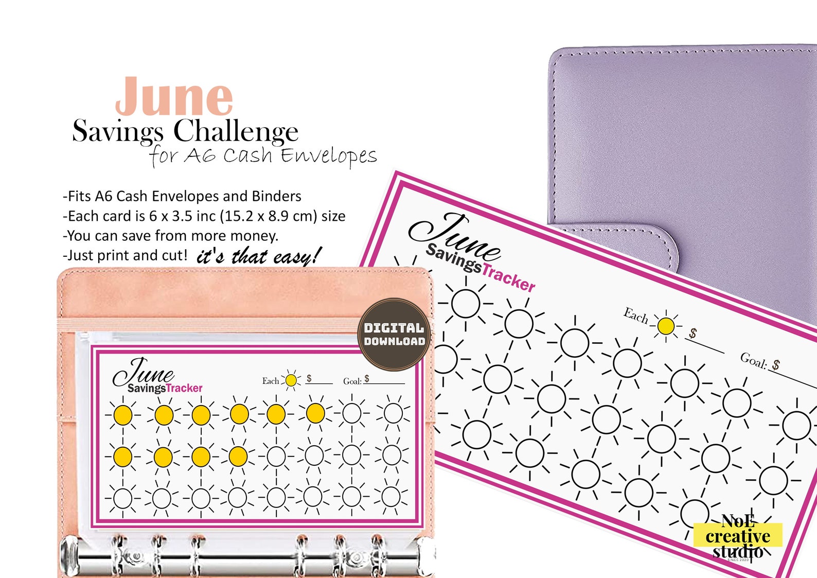 June Savings Challenge for A6 Cash Envelopes, Printable Budget Binder ...