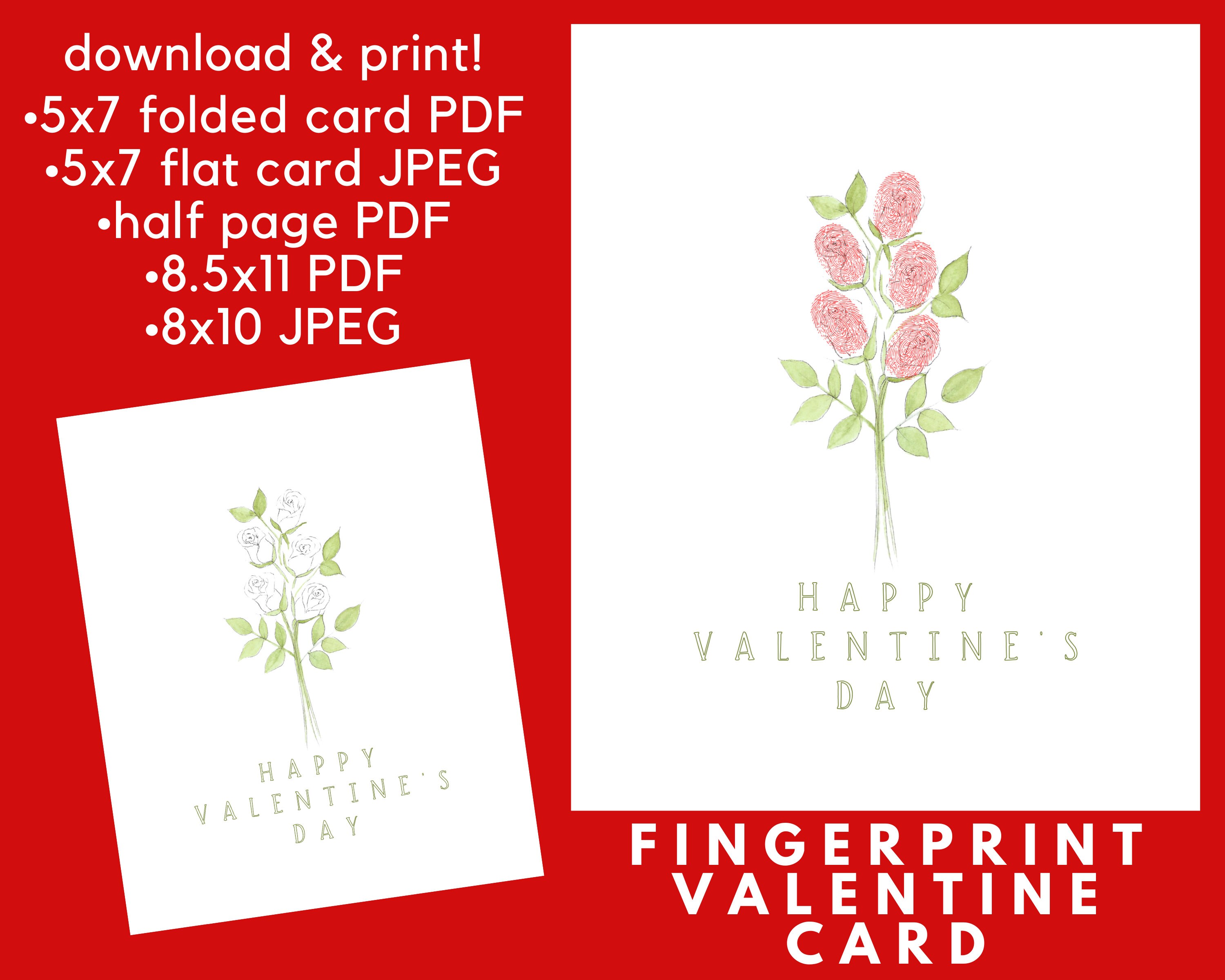 Digital Download Valentine's Day Craft Printable, Kids Fingerprint ...