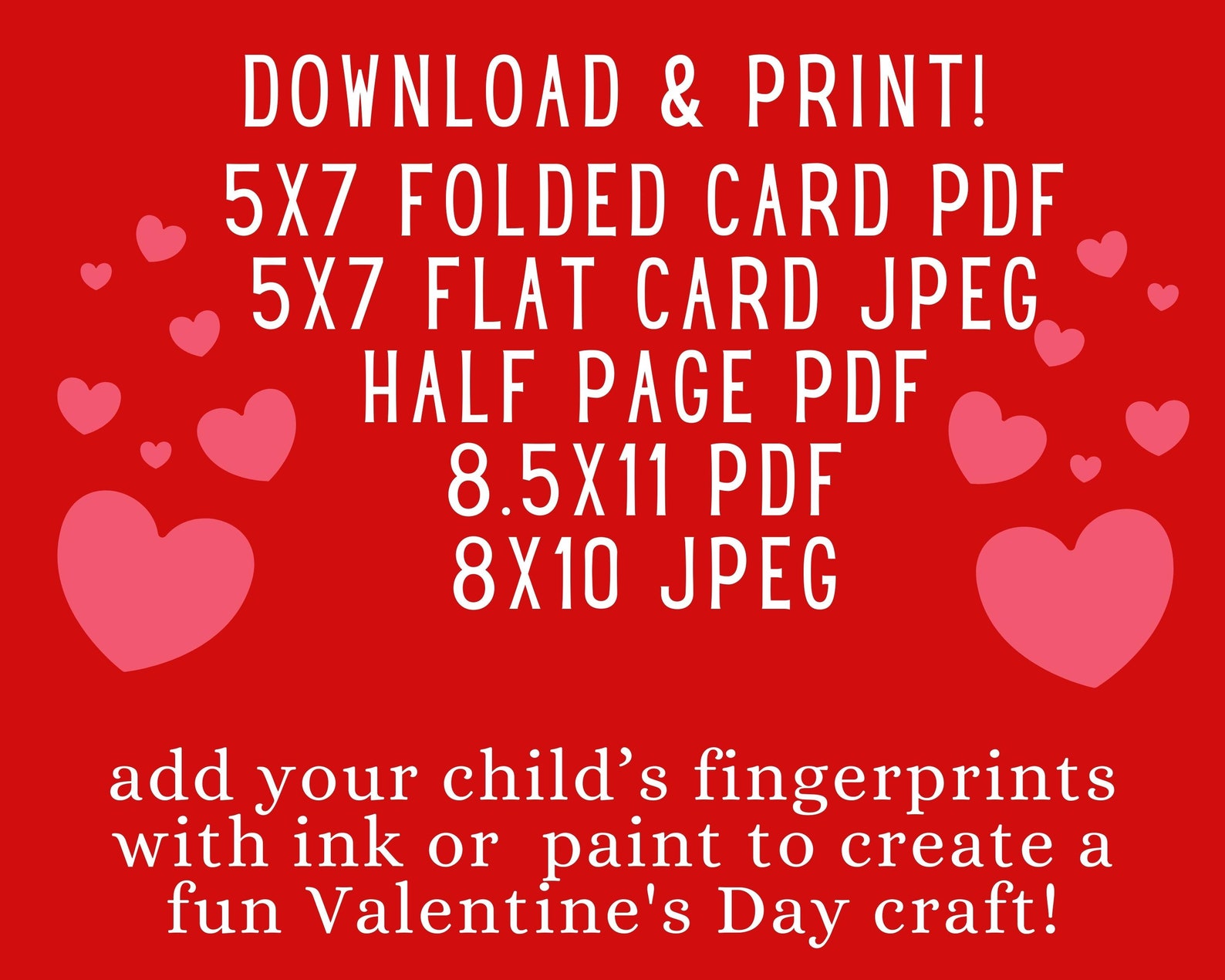 Digital Download Valentine's Day Craft Printable, Kids Fingerprint ...