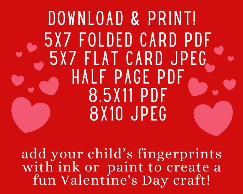 Digital Download Valentine Printable, Kids Fingerprint Valentine Craft ...