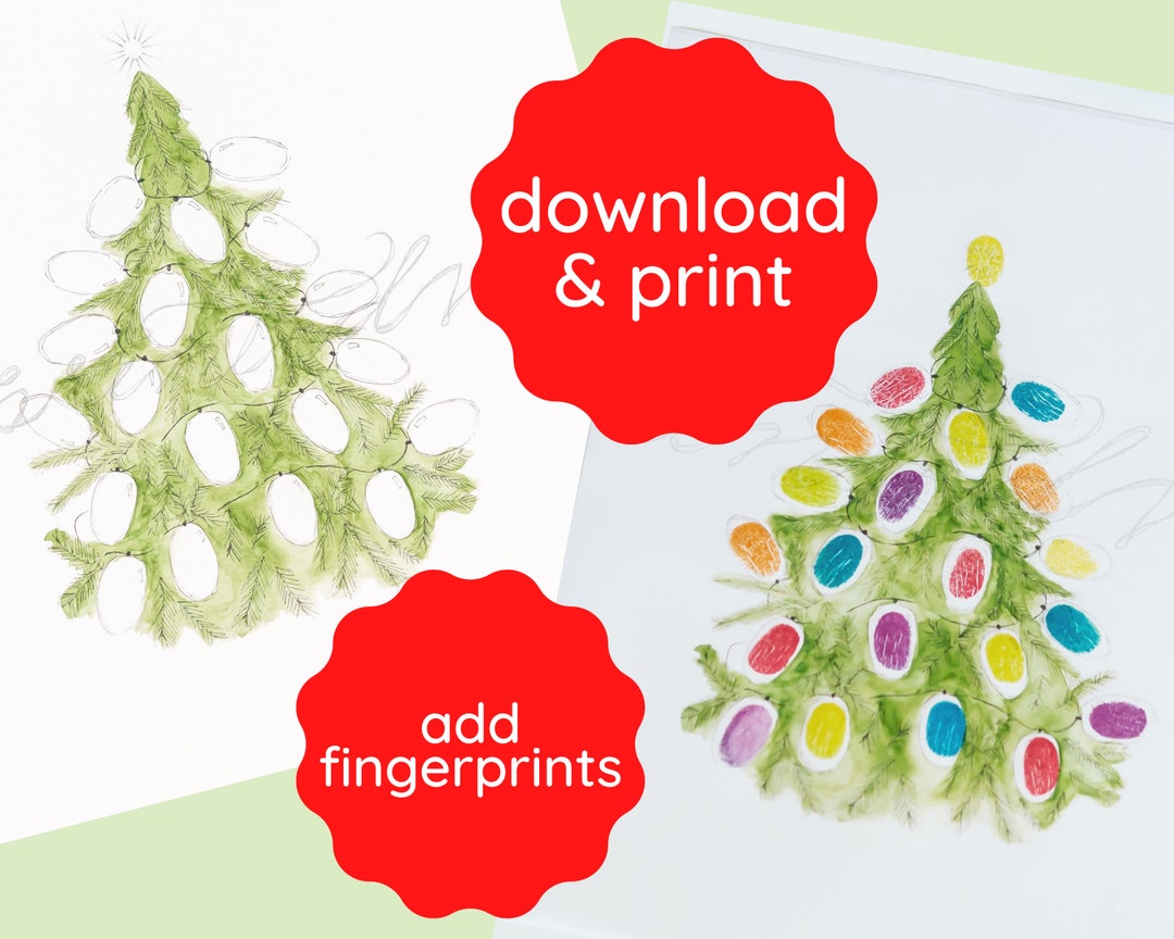Digital Download, Christmas Tree Art, Kids Art, Fingerprint Art ...