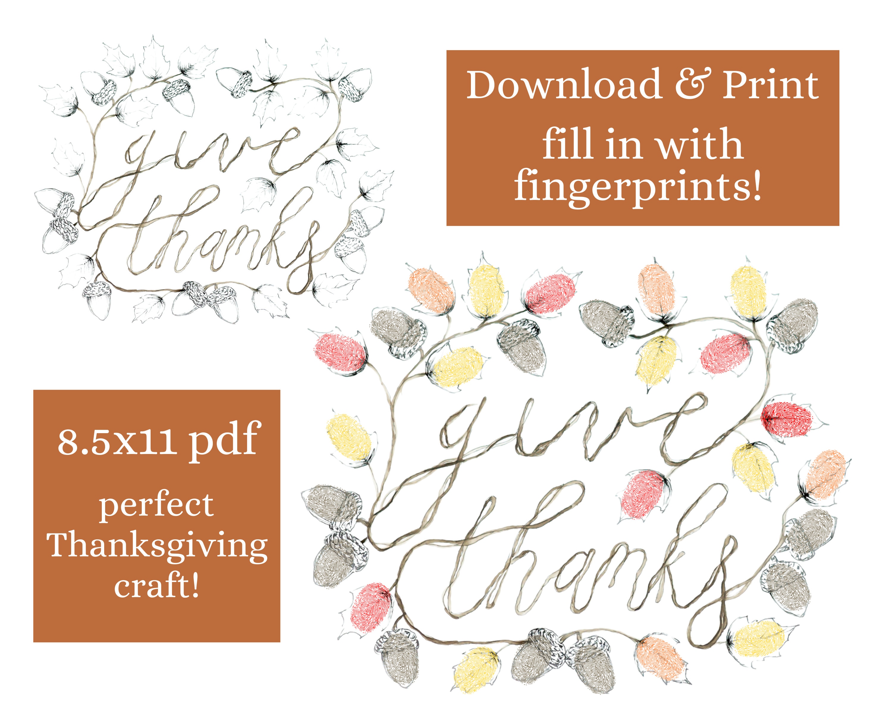 Thanksgiving Printable Fingerprint Craft Digital Download, Thanksgiving ...