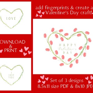 Digital Download Valentine Printable Craft, Kids Fingerprint Craft - Etsy