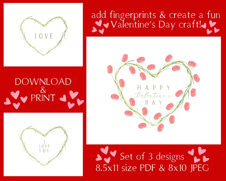 Digital Download Valentine Printable Craft, Kids Fingerprint Craft - Etsy