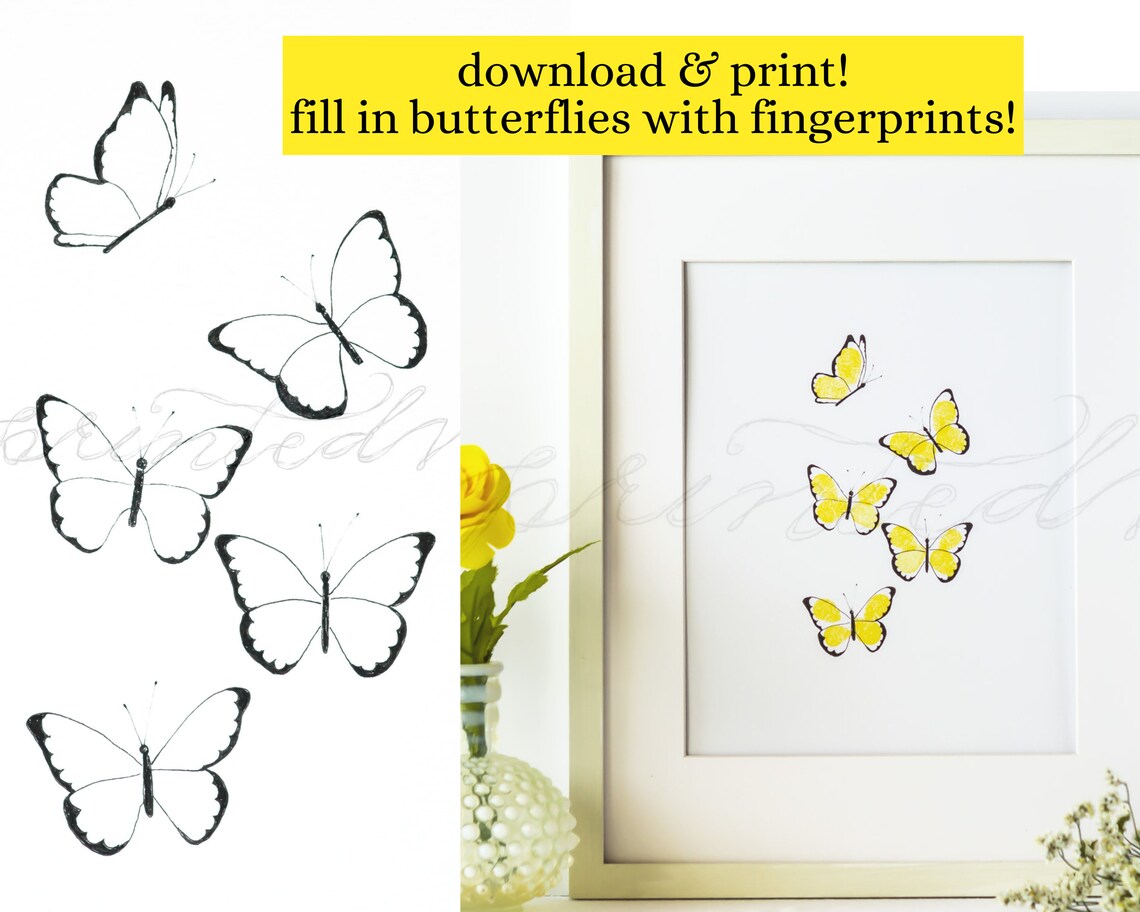 Digital Download, Kids Art, Fingerprint Art, Nursery Art, Butterfly - Etsy