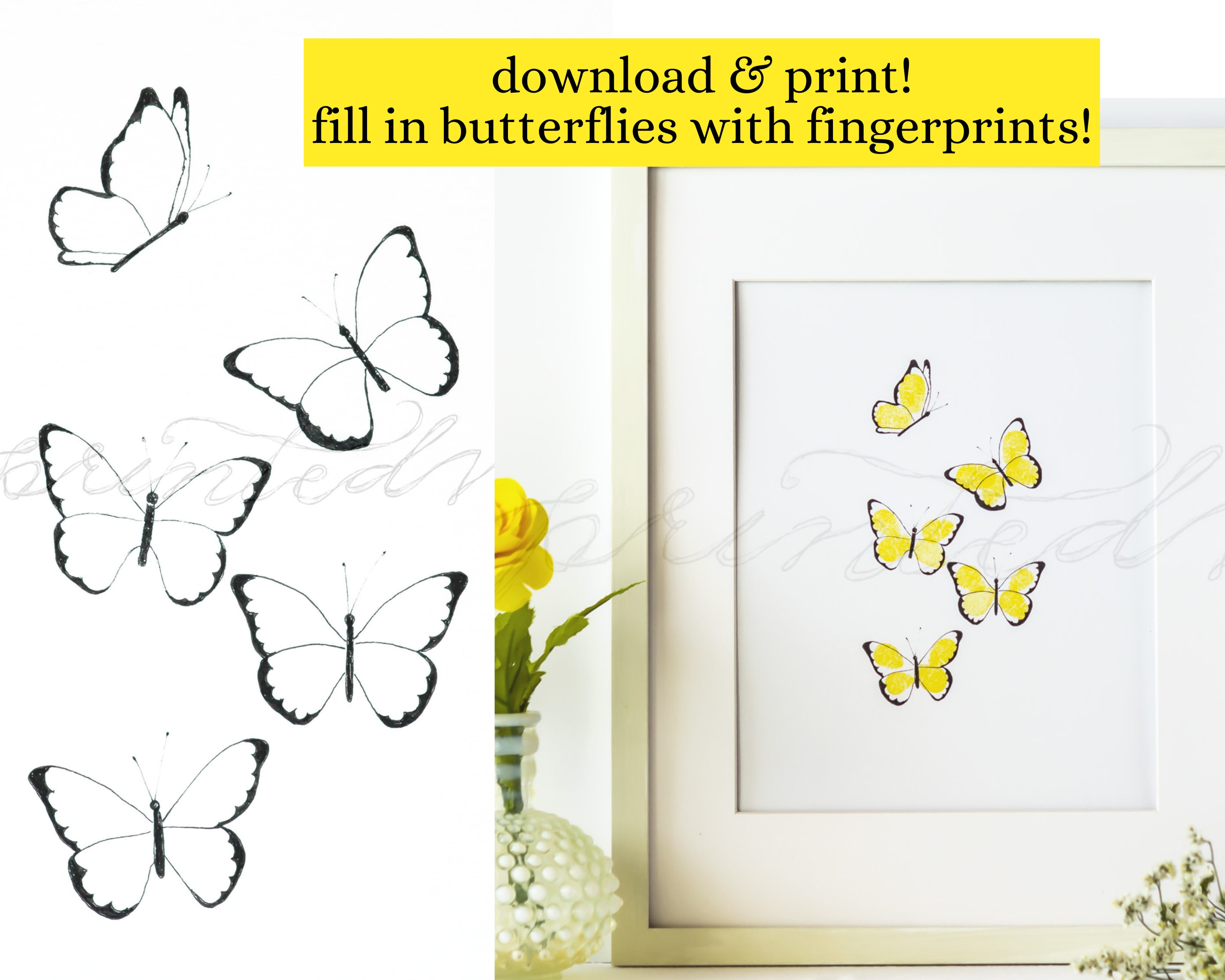 Digital Download, Kids Art, Fingerprint Art, Nursery Art, Butterfly - Etsy