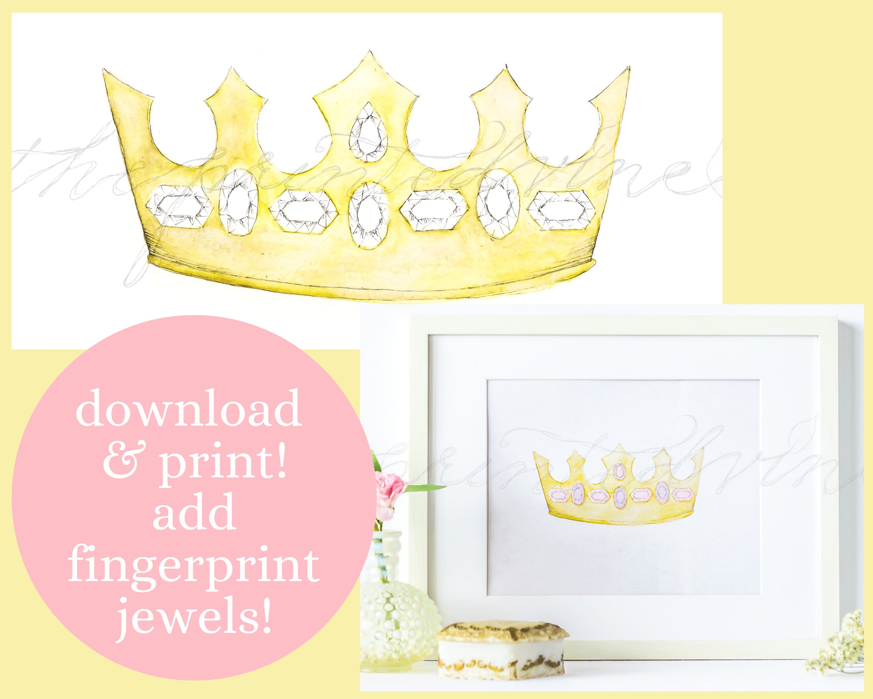 Digital Download, Princess Crown Print, Fingerprint Art, Girls Room Art ...
