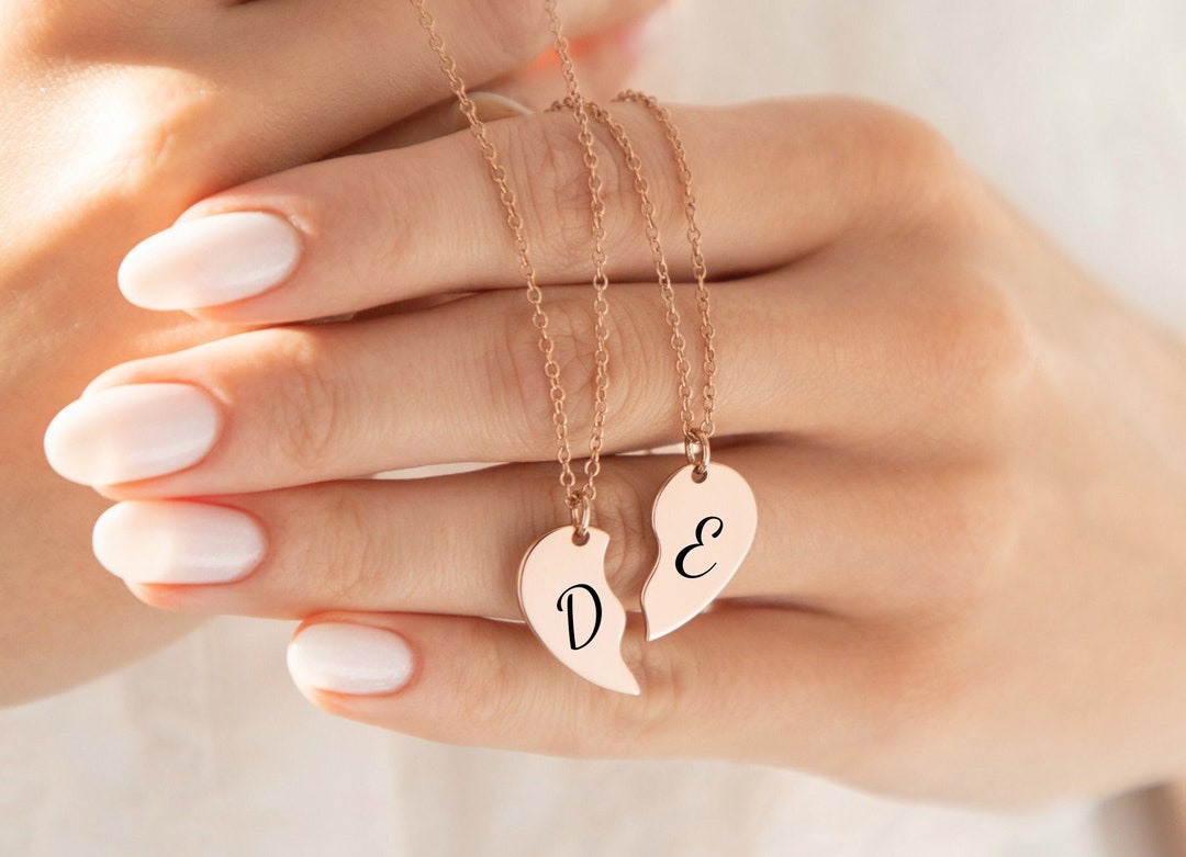Personalised Engraved Split Hearts Shape Necklace, Custom Names ...