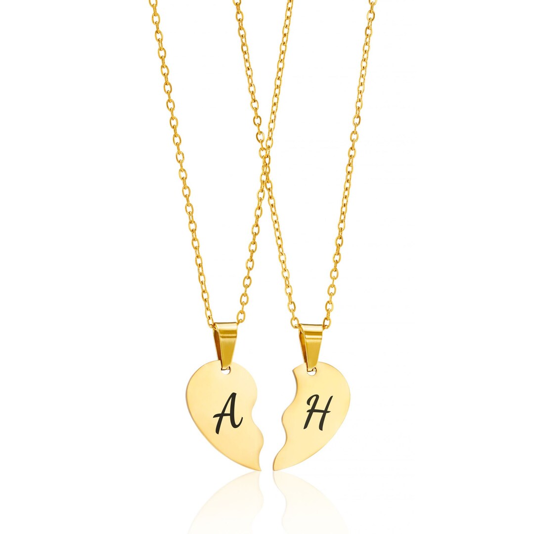 Personalised Engraved Split Hearts Shape Necklace Custom - Etsy UK