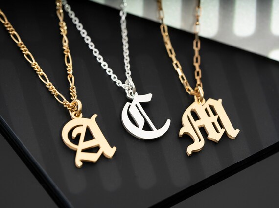 Personalised Old English Initial Necklace Personalized Letter - Etsy