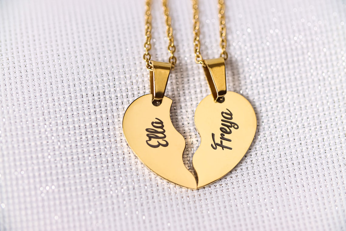 Personalised Engraved Split Hearts Shape Necklace Custom - Etsy UK