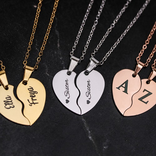 Personalised Engraved Split Hearts Shape Necklace Custom - Etsy