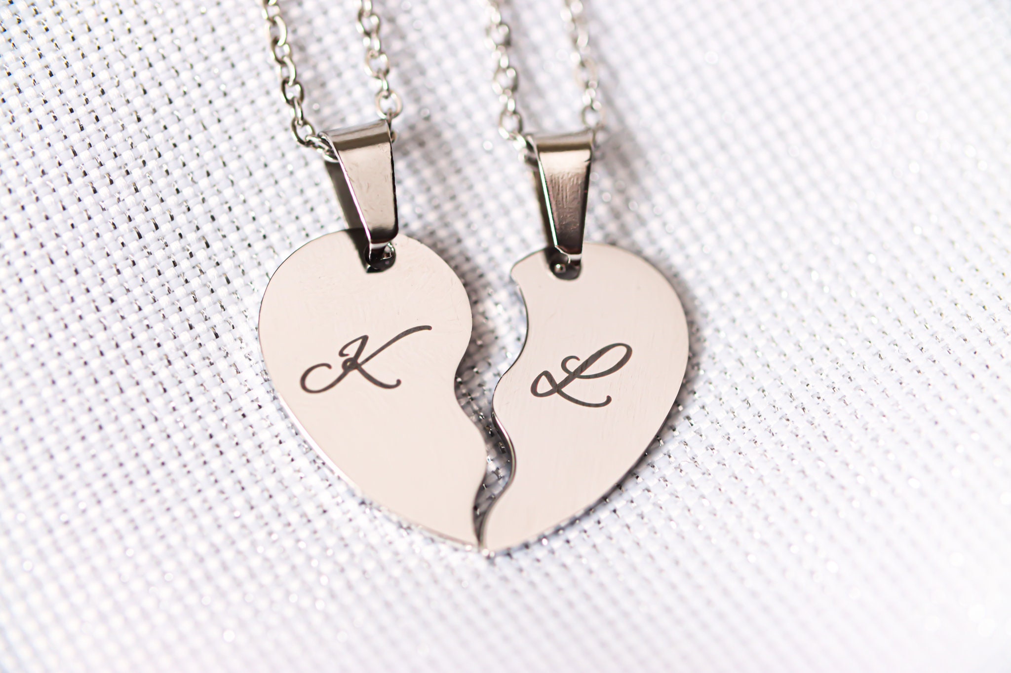 Personalised Engraved Split Hearts Shape Necklace Custom - Etsy