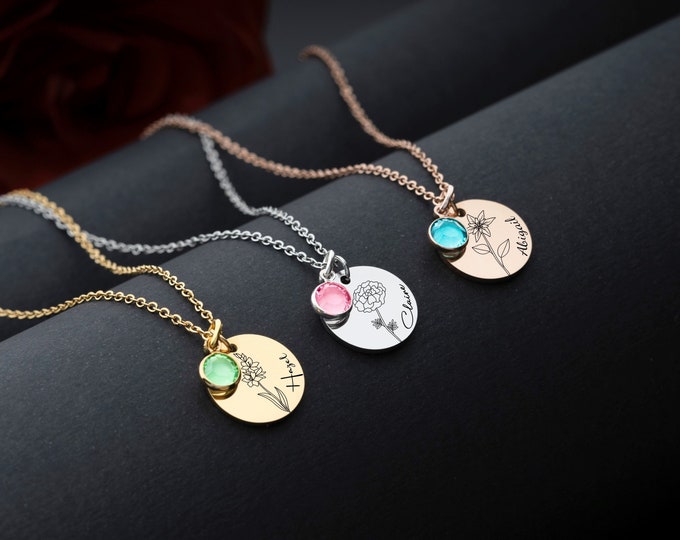 Birth Flower Swarovski Birthstone Necklace, Births Stone Necklaces ...