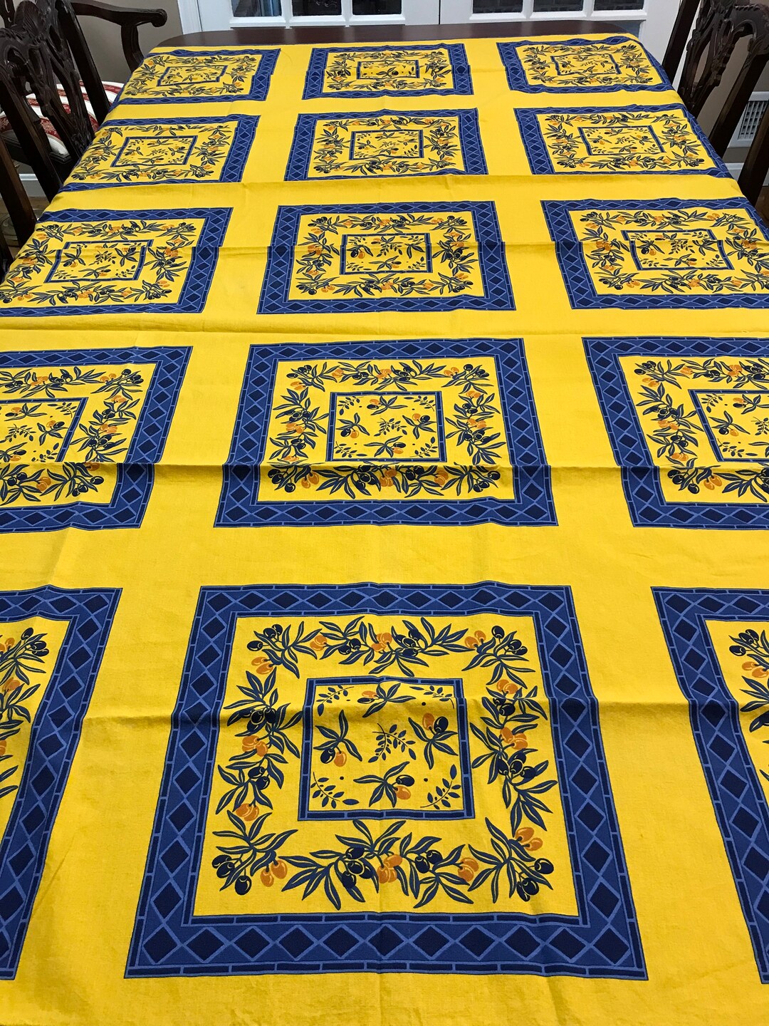 Rectangular Cotton Tablecloth With Olive Theme in Gold and Blue - Etsy