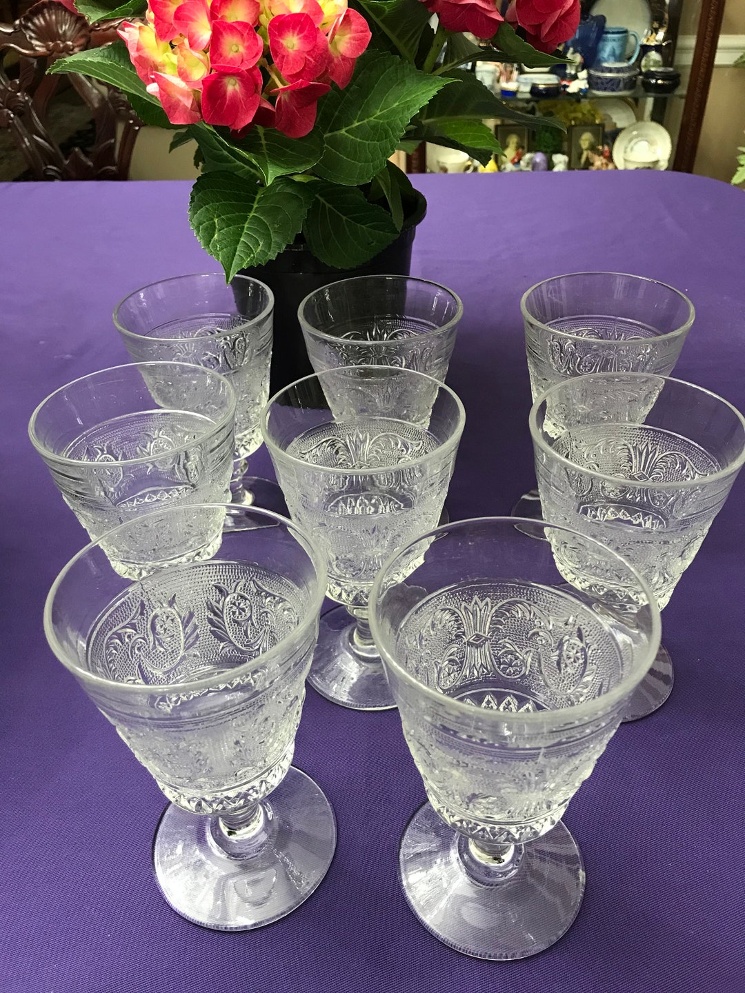 Set of 8 Vtg Duncan Miller Sandwich Glass Water Goblets - Etsy