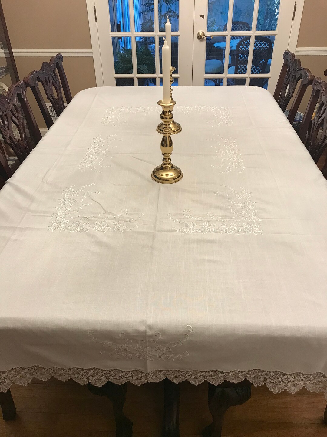 Cream Color Lace & Embroidered Tablecloth - Etsy