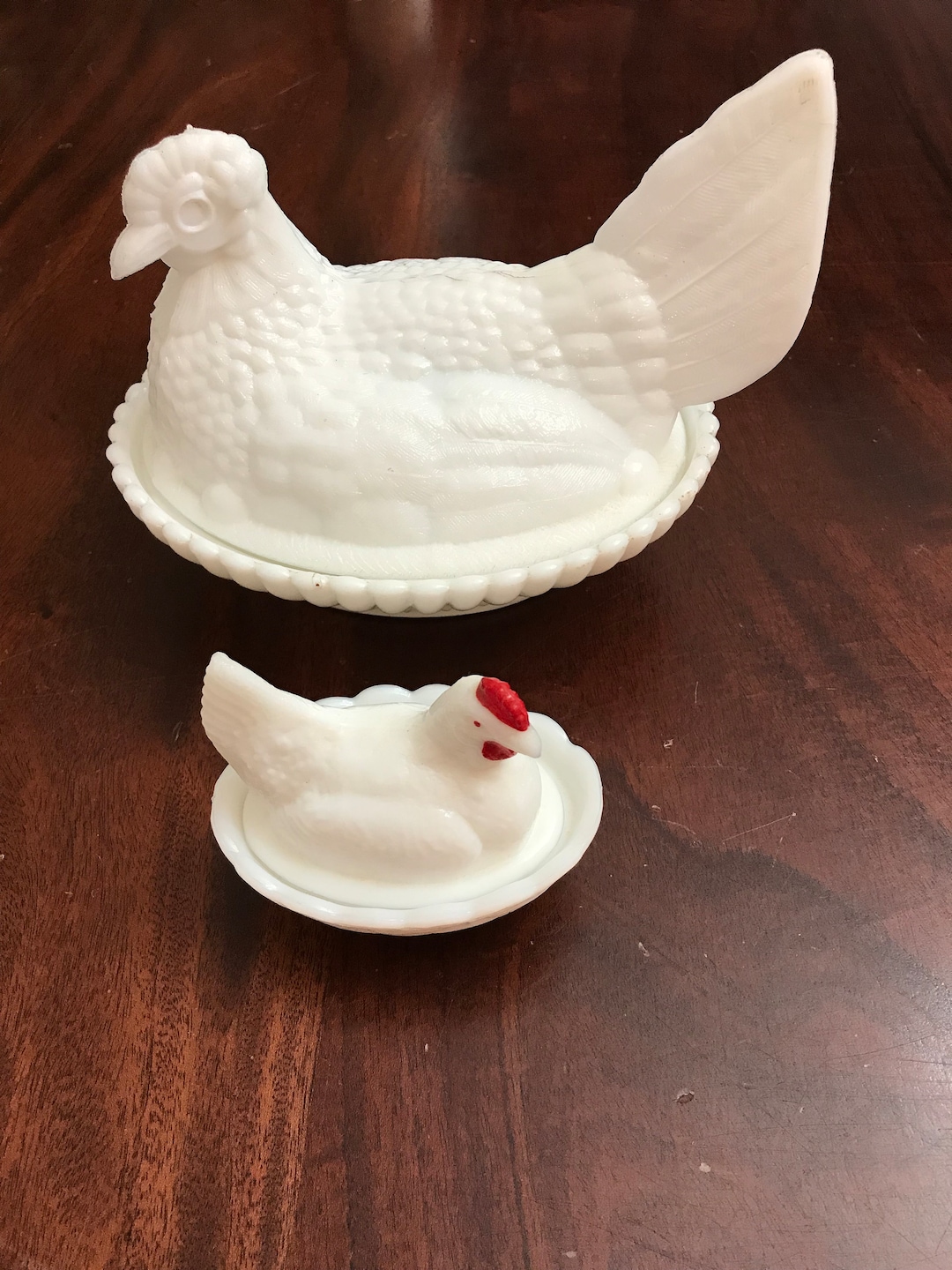 Two White Indiana Glass Milk Glass Chickens on Nest - Etsy