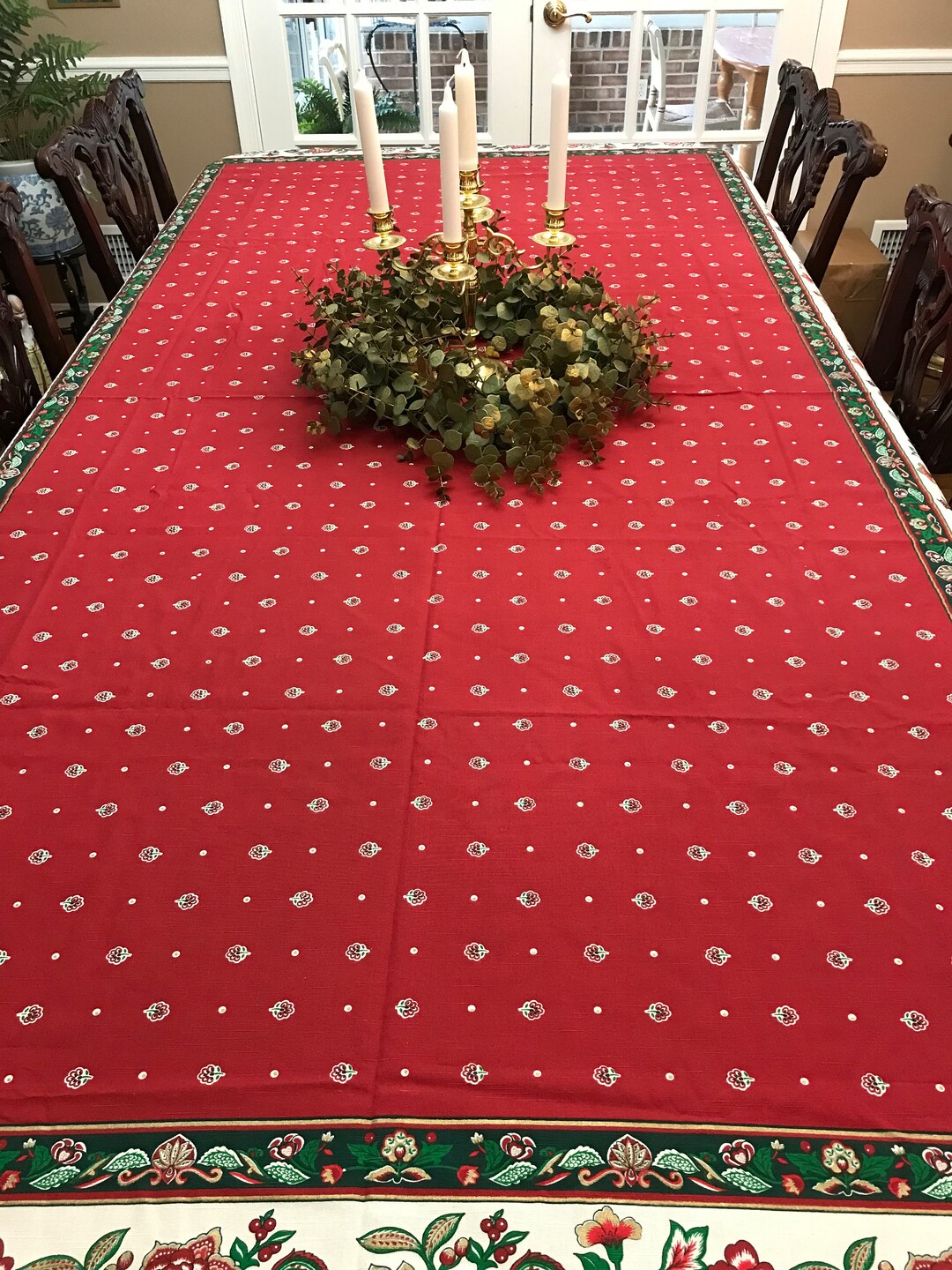 62 X 104 Red Green White Heavy New Vintage Tablecloth Sunweave Brazil ...